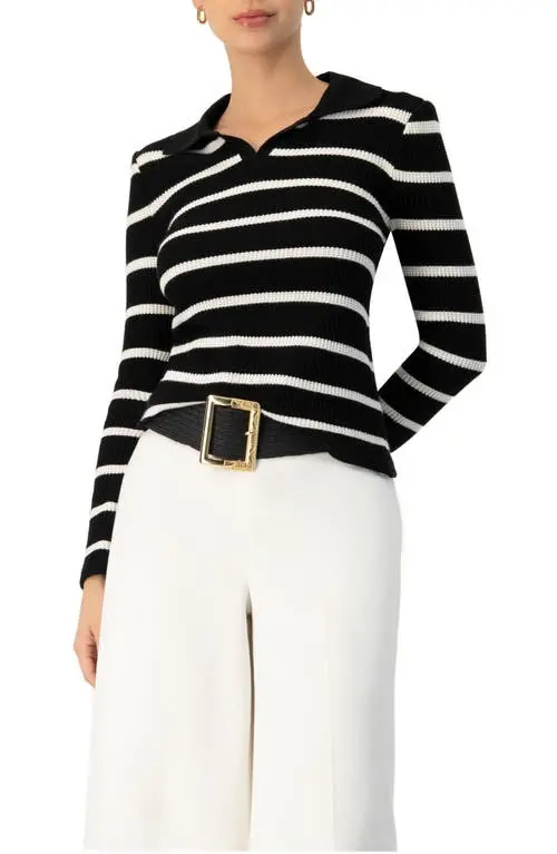 IVONNE Knitted Striped Long Sleeve Polo