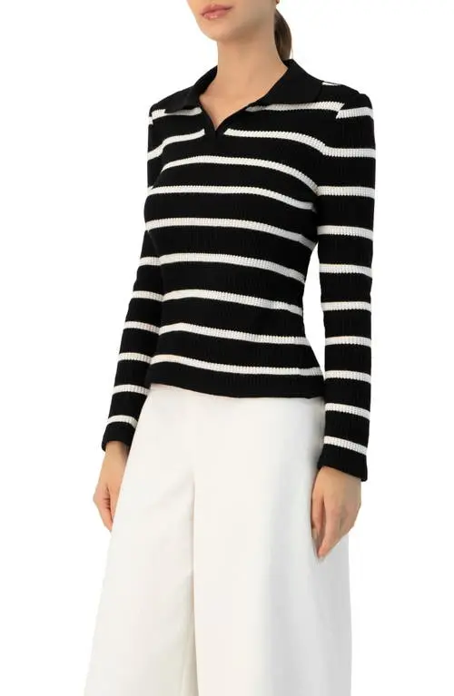 IVONNE Knitted Striped Long Sleeve Polo