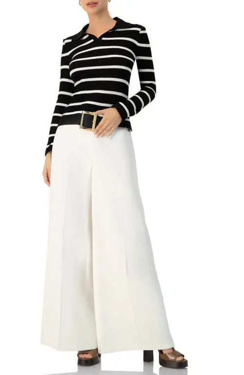 IVONNE Knitted Striped Long Sleeve Polo