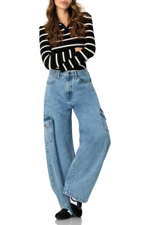 IVONNE Knitted Striped Long Sleeve Polo