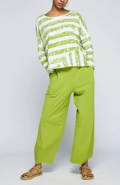 LUUKAA Astraea Striped Cotton Jersey Blouse - Lime