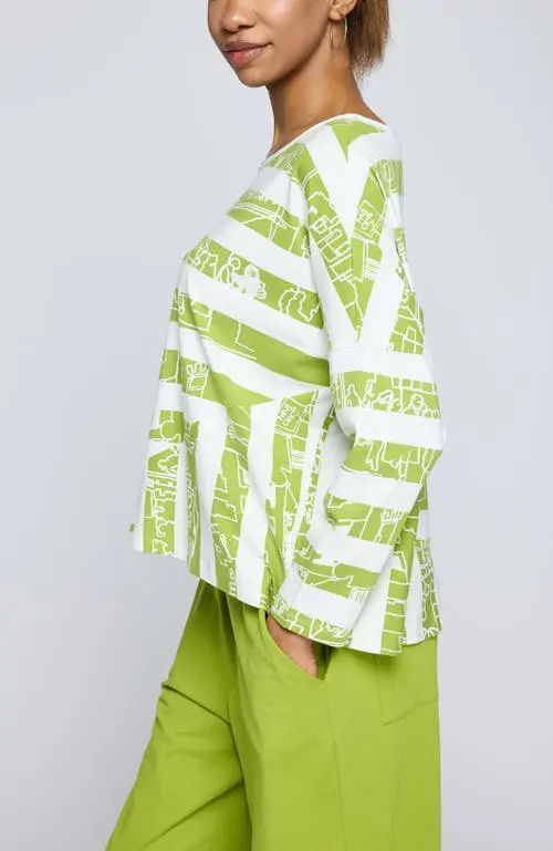 LUUKAA Astraea Striped Cotton Jersey Blouse - Lime