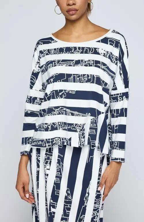 LUUKAA Astraea Striped Cotton Jersey Blouse - Navy