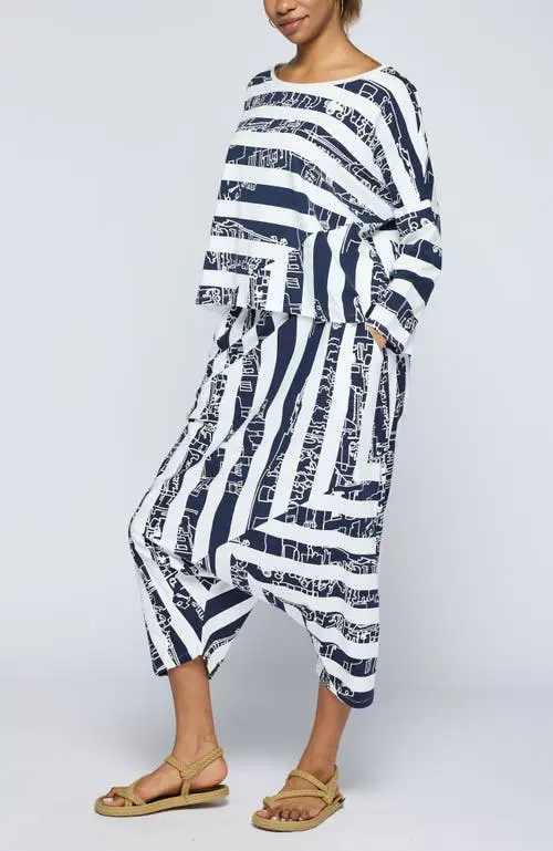 LUUKAA Astraea Striped Cotton Jersey Blouse - Navy
