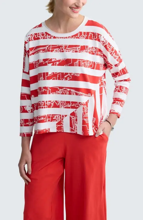 LUUKAA Astraea Striped Cotton Jersey Blouse - Vermillion