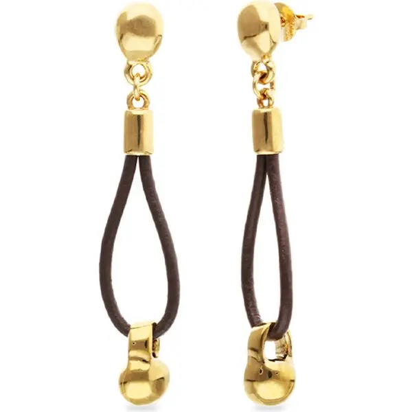 UNODE50 Long Leather Earrings With 18k -plated Dial Detail - Gold