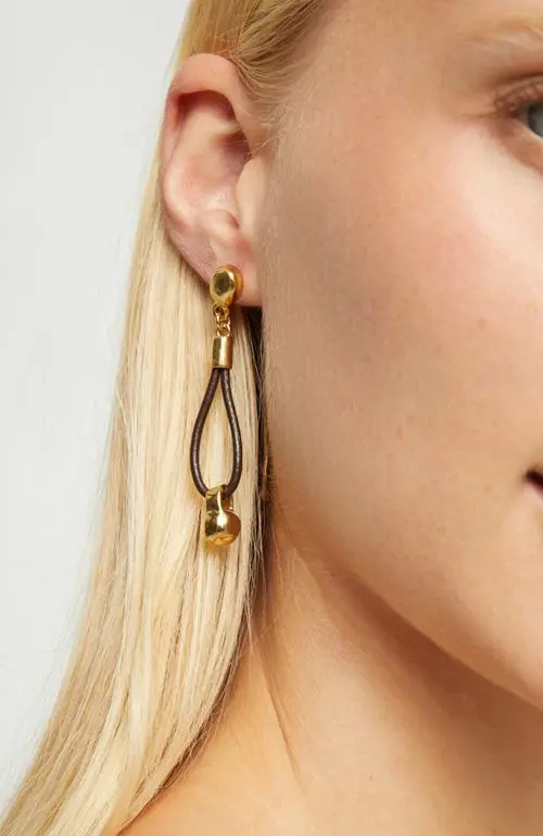 UNODE50 Long Leather Earrings With 18k -plated Dial Detail - Gold