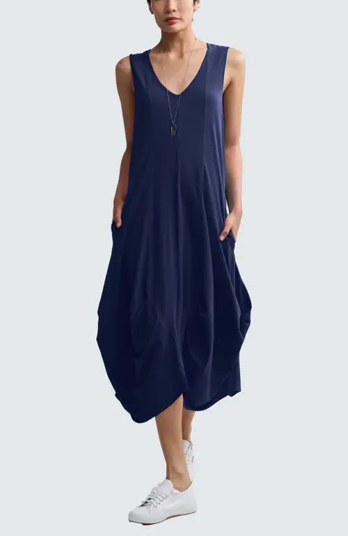 LUUKAA Calista Voluminous Jersey Midi Dress - Navy