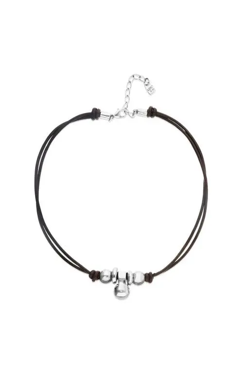 UNODE50 Leather Necklace With Three Sterling -plated Dials - Silver