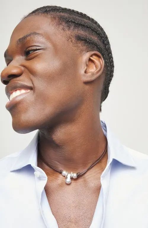 UNODE50 Leather Necklace With Sterling -plated Dials - Silver