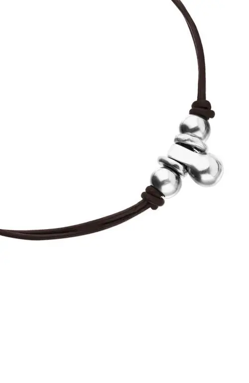 UNODE50 Leather Necklace With Sterling -plated Dials - Silver