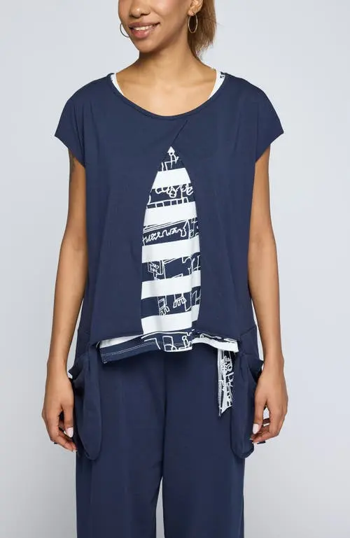 LUUKAA Elodie Boxy Jersey Blouse - Navy