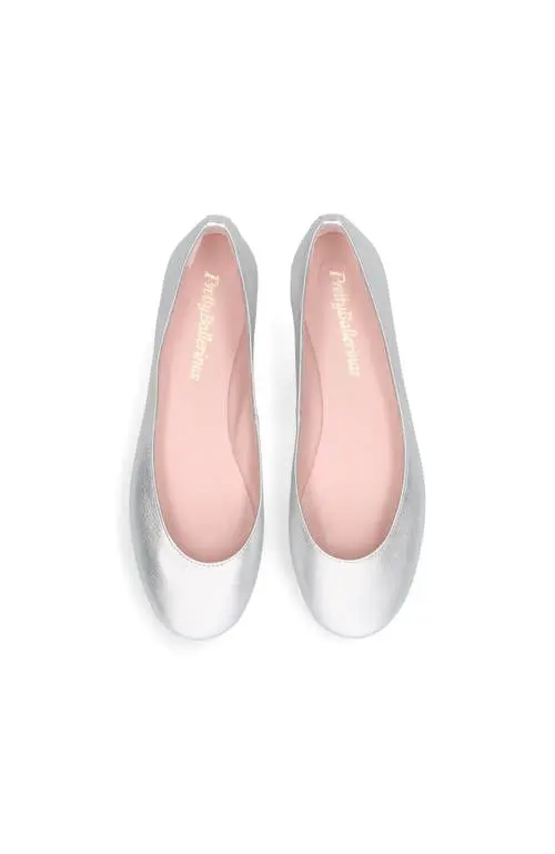 Pretty Ballerinas Round Toe Metallic Ballerina Flat - Metallic Silver