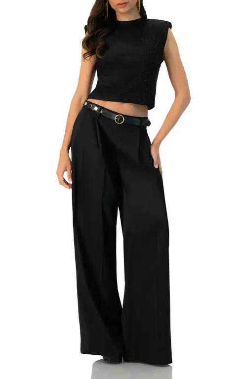 IVONNE Padded-shoulder Cropped Rhinestone Top