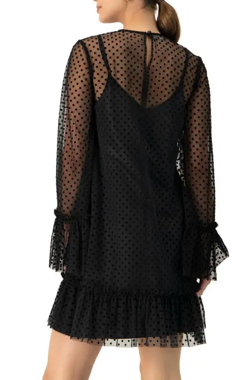 IVONNE Flocked Polka Dot Short Dress
