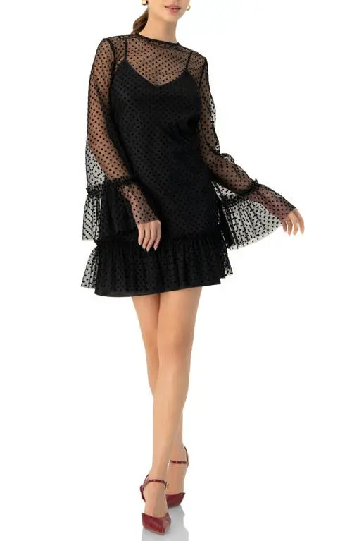 IVONNE Flocked Polka Dot Short Dress