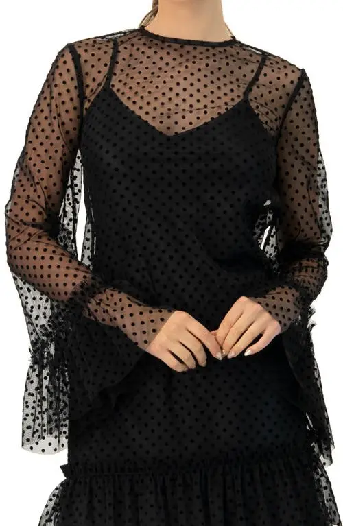 IVONNE Flocked Polka Dot Short Dress