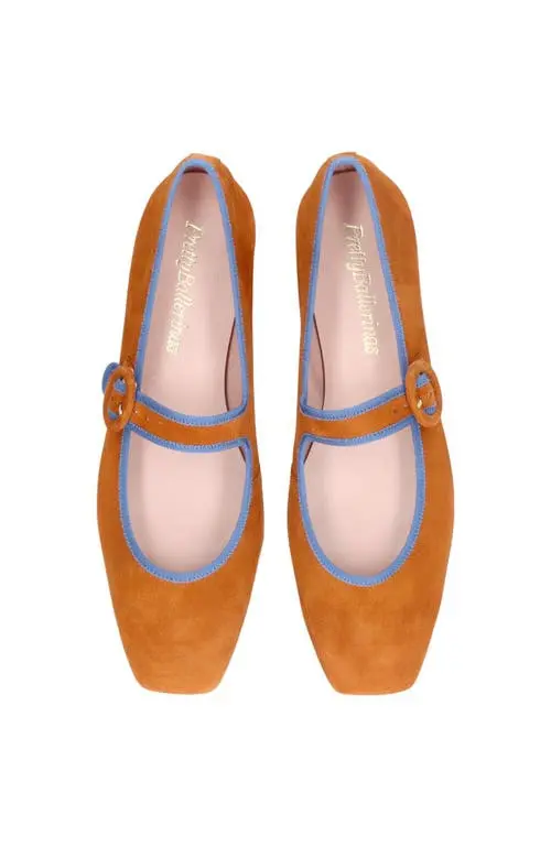 Pretty Ballerinas Square Toe Suede Mary Jane Flats - Beige