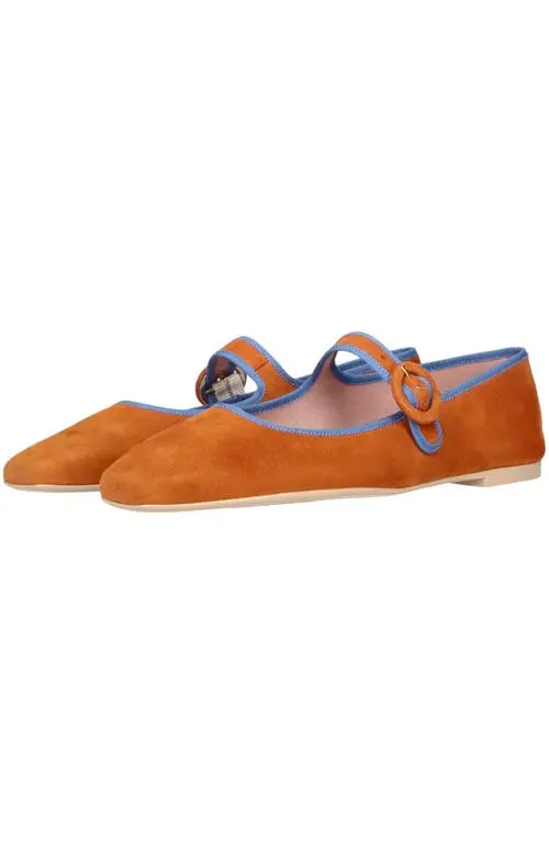 Pretty Ballerinas Square Toe Suede Mary Jane Flats - Beige