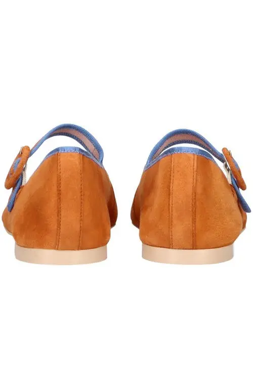 Pretty Ballerinas Square Toe Suede Mary Jane Flats - Beige