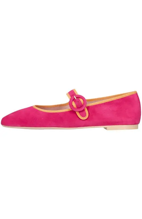 Pretty Ballerinas Square Toe Suede Mary Jane Flats - Pink