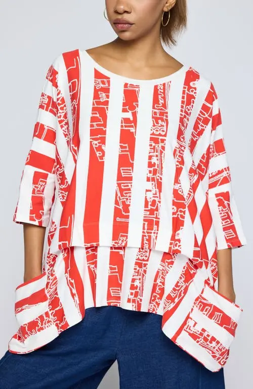 LUUKAA Emryn Striped Jersey Tunic - Vermillion