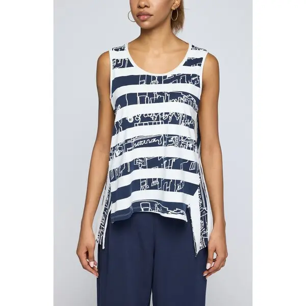 LUUKAA Ondine Striped High-low Top - Navy