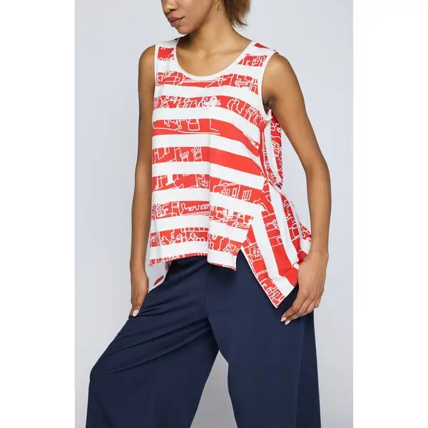 LUUKAA Ondine Striped High-low Top - Vermillion