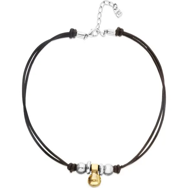 UNODE50 Leather Necklace With Three Dials Plated - Gold