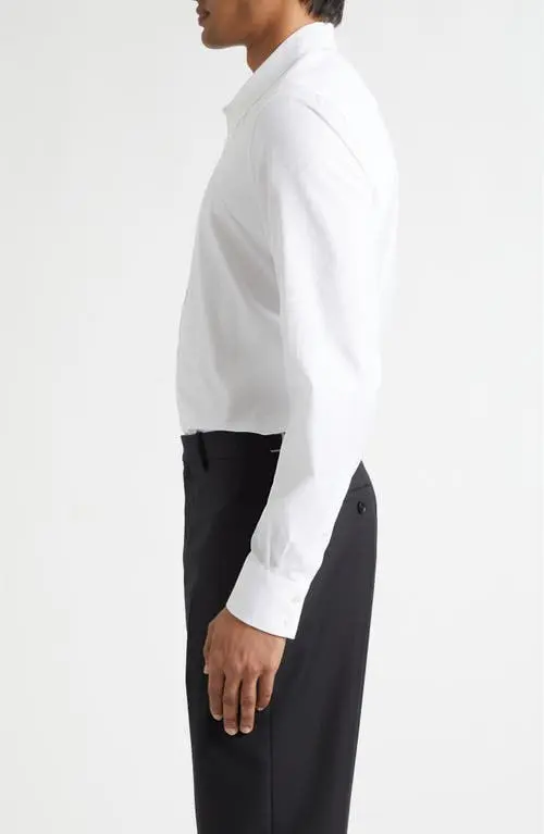 Alexander McQueen Harness Strap Skull Print Cotton Poplin & Piqué Button-up Shirt - White