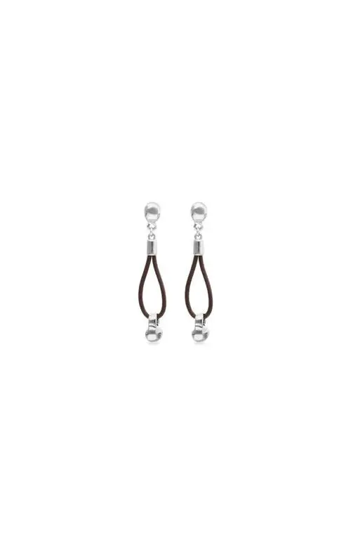 UNODE50 Long Leather And Sterling Plated Drop Earrings - Silver
