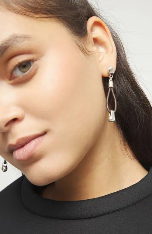 UNODE50 Long Leather And Sterling Plated Drop Earrings - Silver