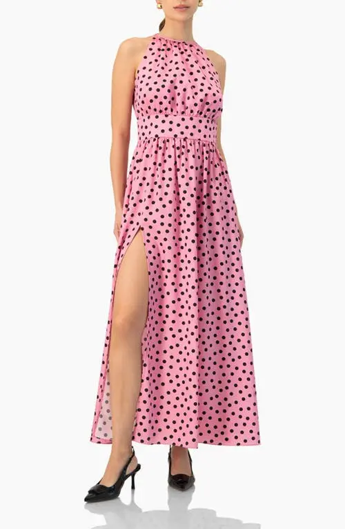 IVONNE Open-leg Polka Dot Halter Neck Dress - Pink