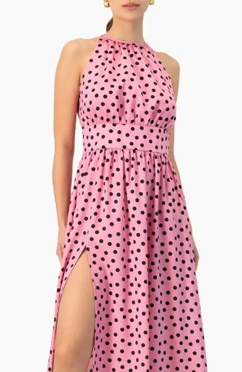 IVONNE Open-leg Polka Dot Halter Neck Dress - Pink