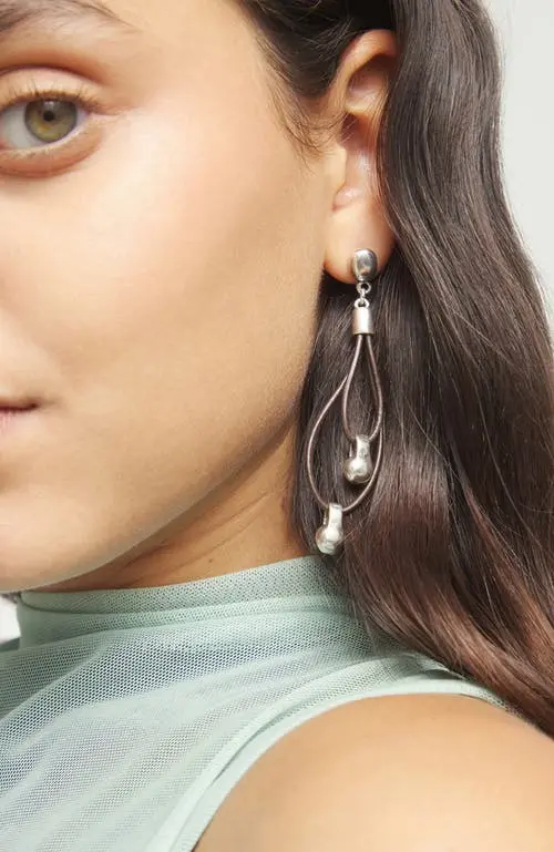 UNODE50 Double Leather Drop Earrings With Sterling -plated Dial Detail
