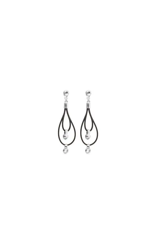 UNODE50 Double Leather Drop Earrings With Sterling -plated Dial Detail