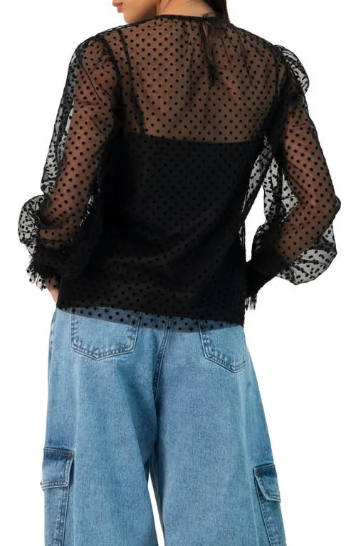 IVONNE Polka Dot Smock Sleeve Blouse - Black