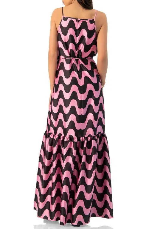 IVONNE Sleeveless Wave Print Maxi Dress