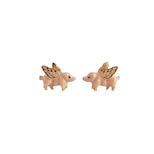 FABLE ENGLAND Flying Pig Stud Earrings - Gold