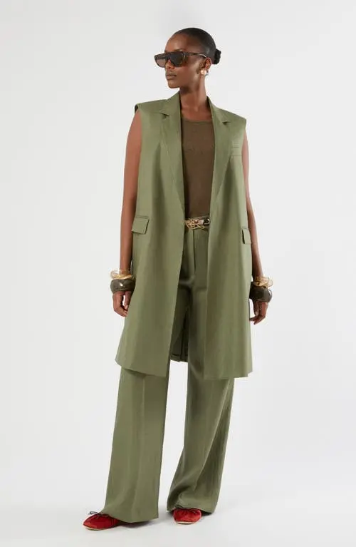 Marina Rinaldi Canapa Linen Wide-leg Pants - Olive Green