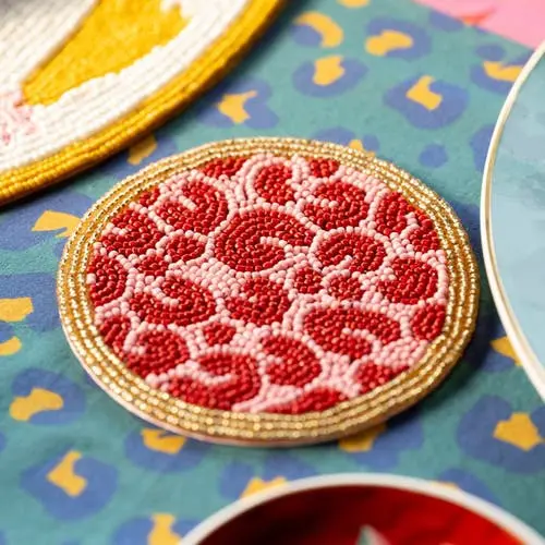 ZSA ZSA ZSU Dadri Beaded Coaster 4 - Red