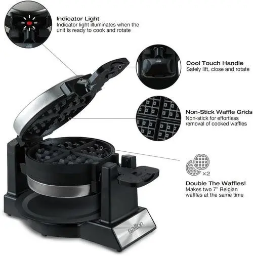 SALTON Rotating Double Belgian Waffle Maker