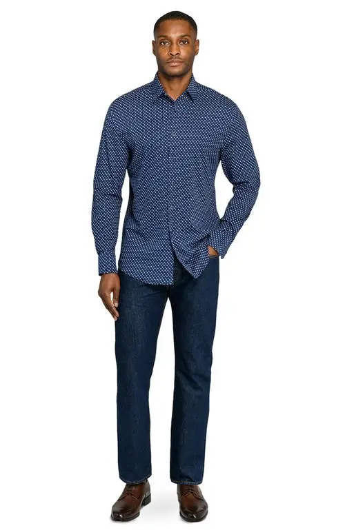 BROOKLYN BRIGADE Printed Knit Long Sleeve Shirt - Navy/white