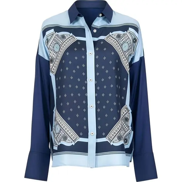 CALLAS MILANO Sirene Scarf-front Shirt - Ocean/navy