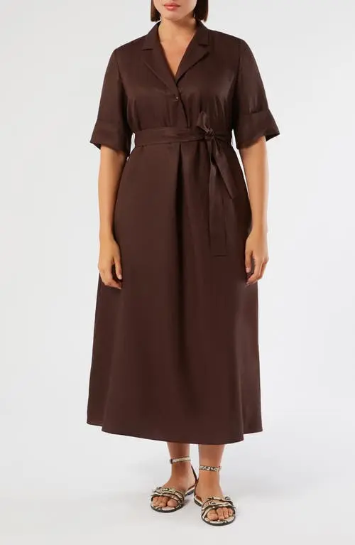 Marina Rinaldi Belted Shirt Dress - Chocolate