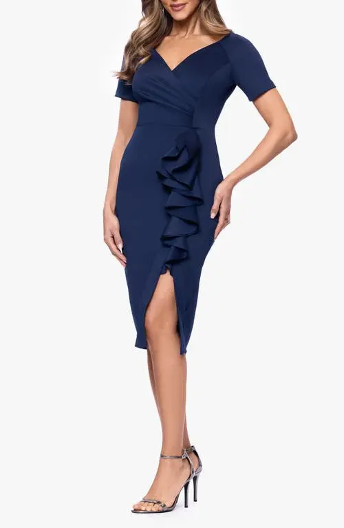 XSCAPE EVENINGS Ruffle Scuba Cocktail Dress