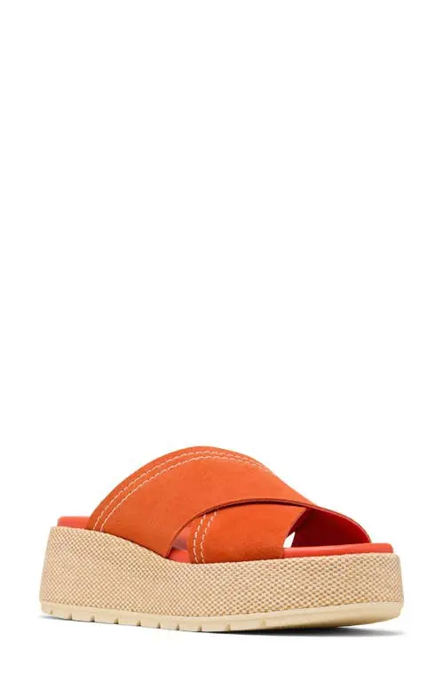 Sorel Sunpeak Platform Slide Sandal - Crimson Fire/honey White