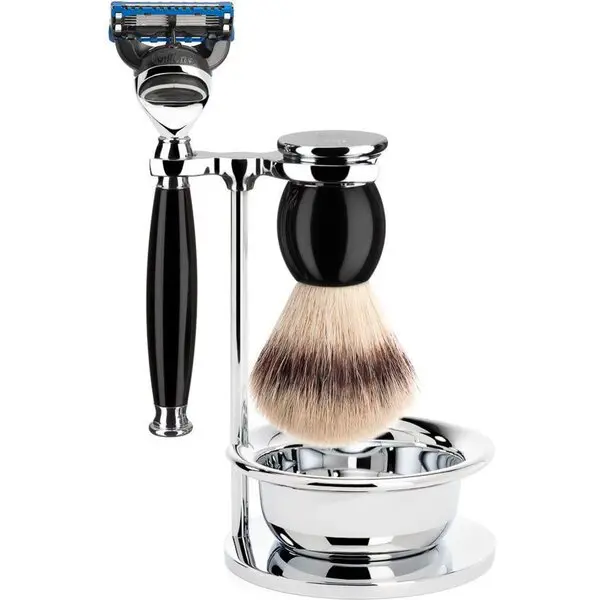 MUHLE 4-piece Shaving Set With Silvertip Fiber Brush And Fusion Razor - Black