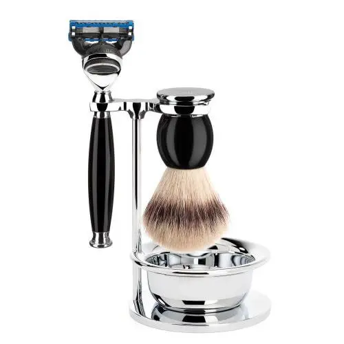 MUHLE 4-piece Shaving Set With Silvertip Fiber Brush And Fusion Razor - Black