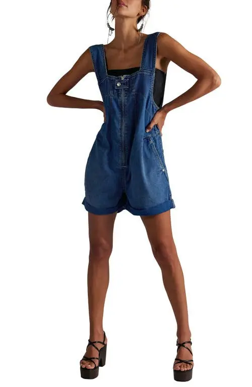 Free People Jude Cotton Shortalls - Mid Indigo
